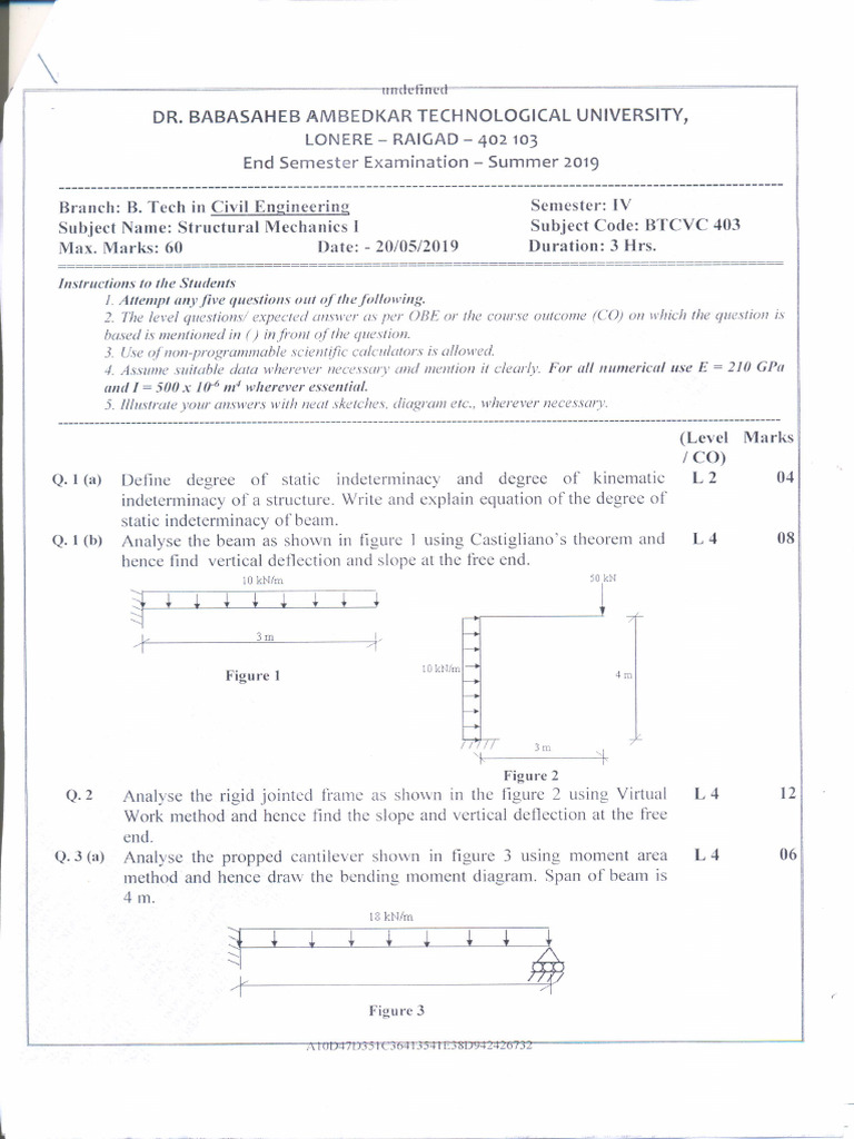 Structural Mechanics-I - 20-5-190001 | PDF