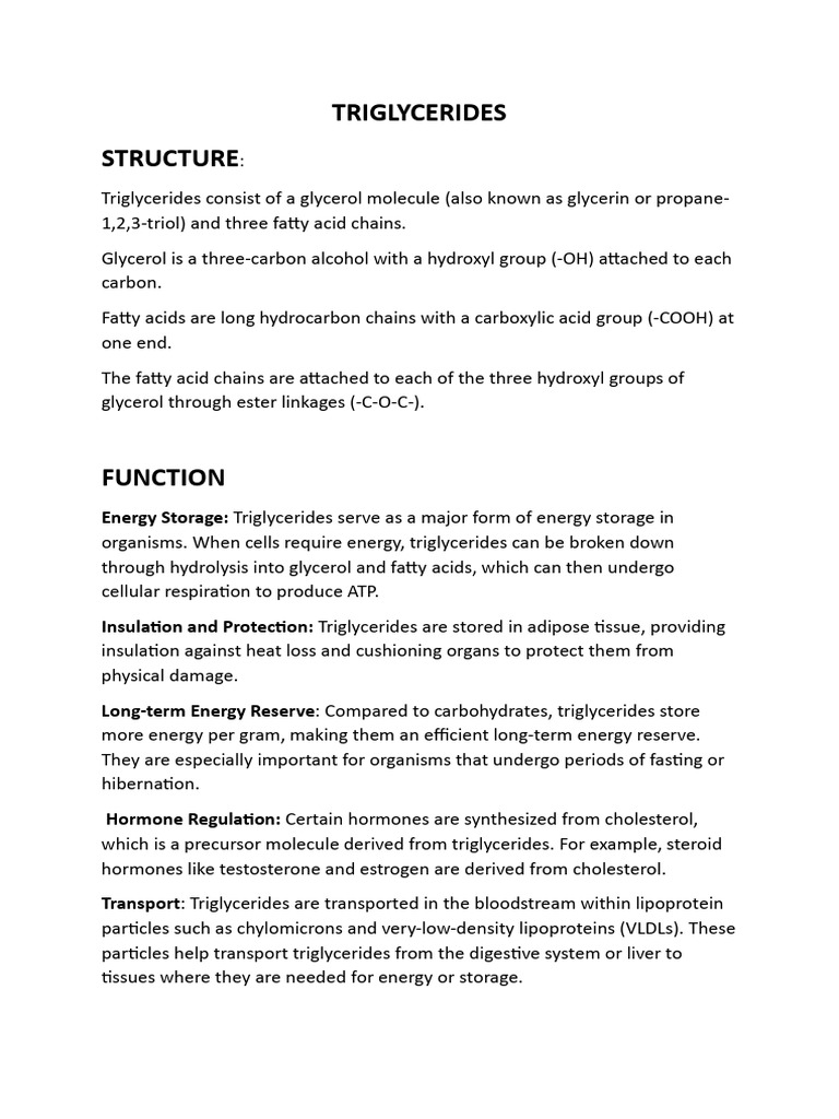 Triglycerides: Structure and Functions | PDF