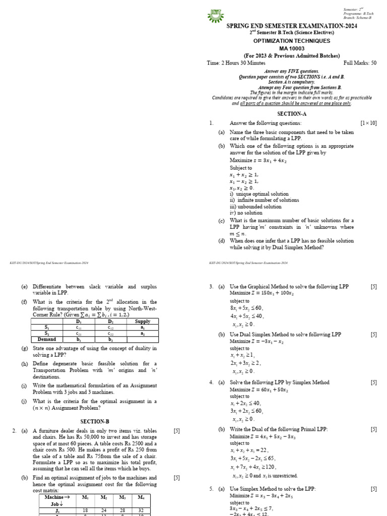 Optimization Technique (MA10003) | PDF | Mathematical Optimization | Analysis