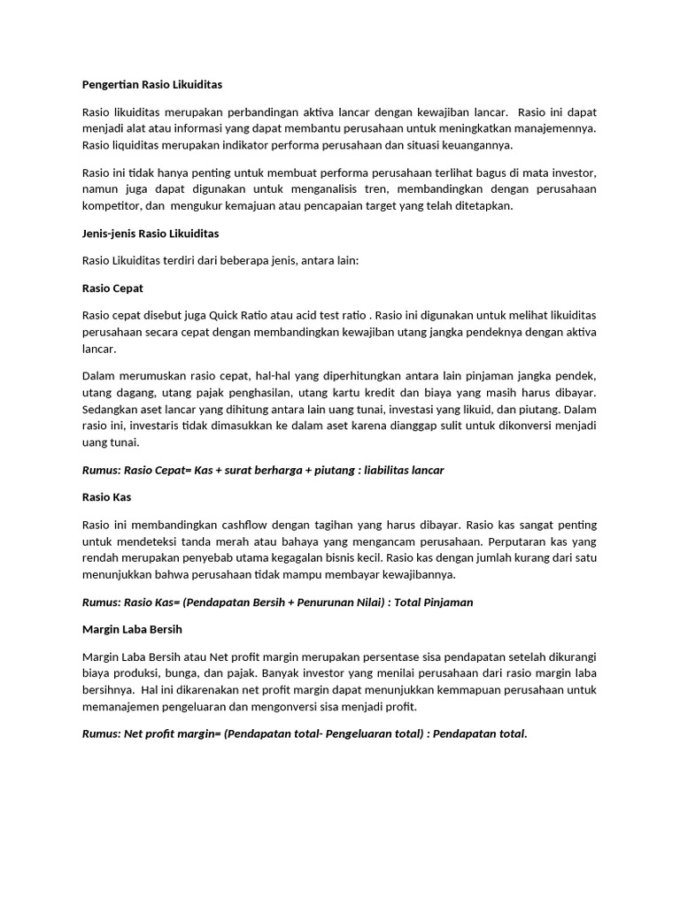 Pengertian Rasio Likuiditas | PDF