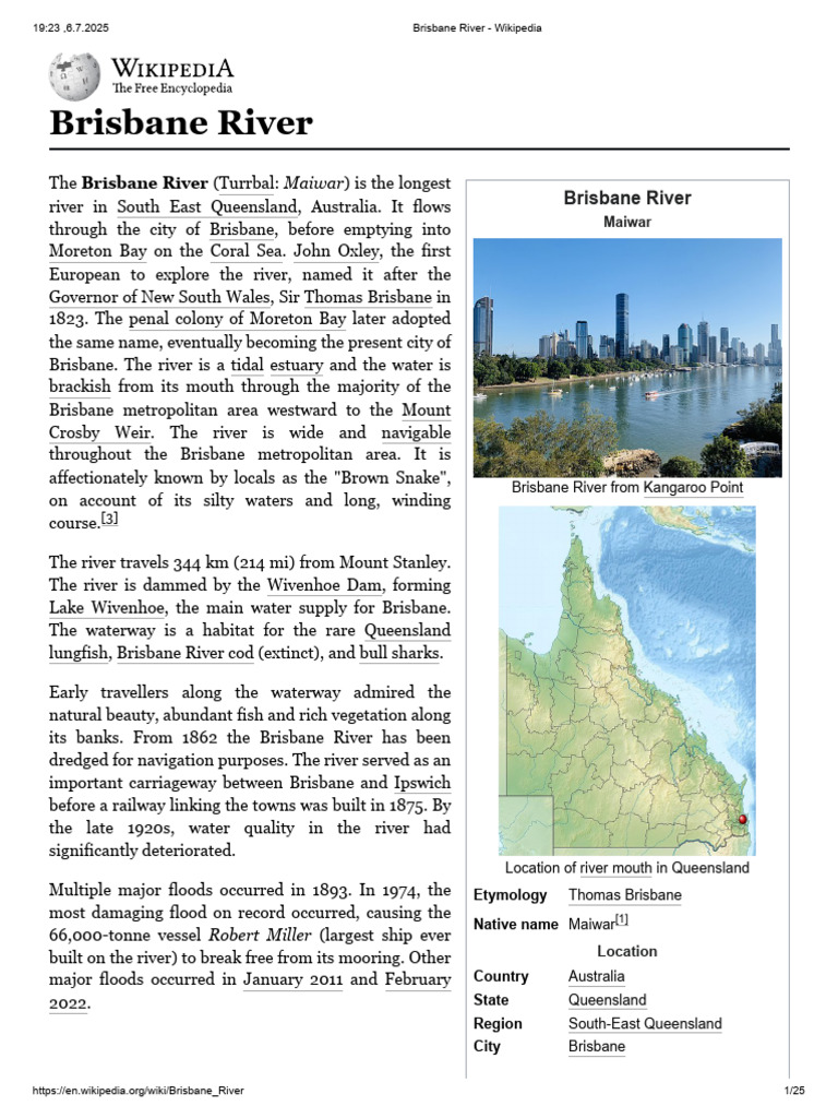 Brisbane River - Wikipedia | PDF | Earth Sciences | Hydrology