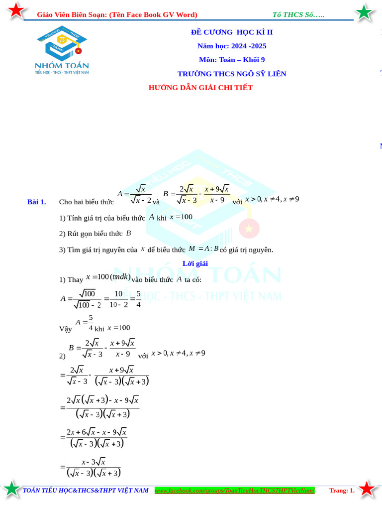 Da2 Toan 9 Hk2 Ngo Sy Lien VTL HDG Dang 1 | PDF
