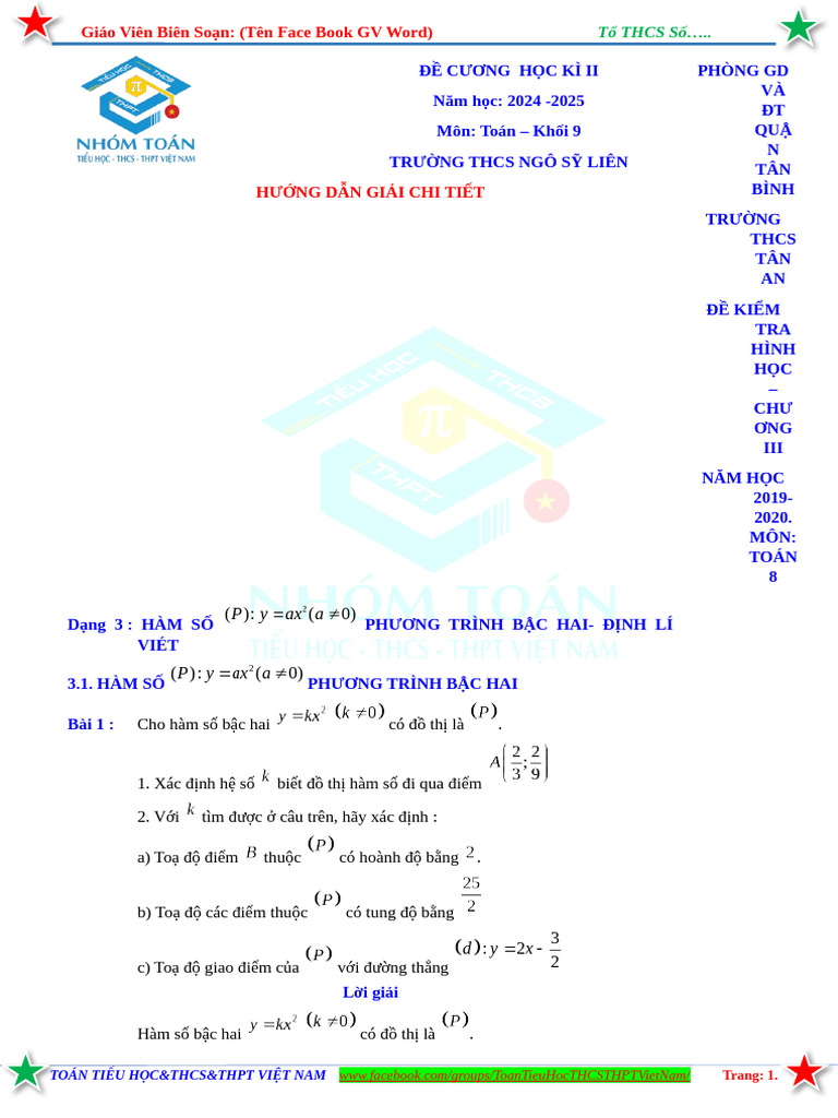 Da2 Toan 9 Hk2 Ngo Sy Lien VTL HDG Dang 3 | PDF