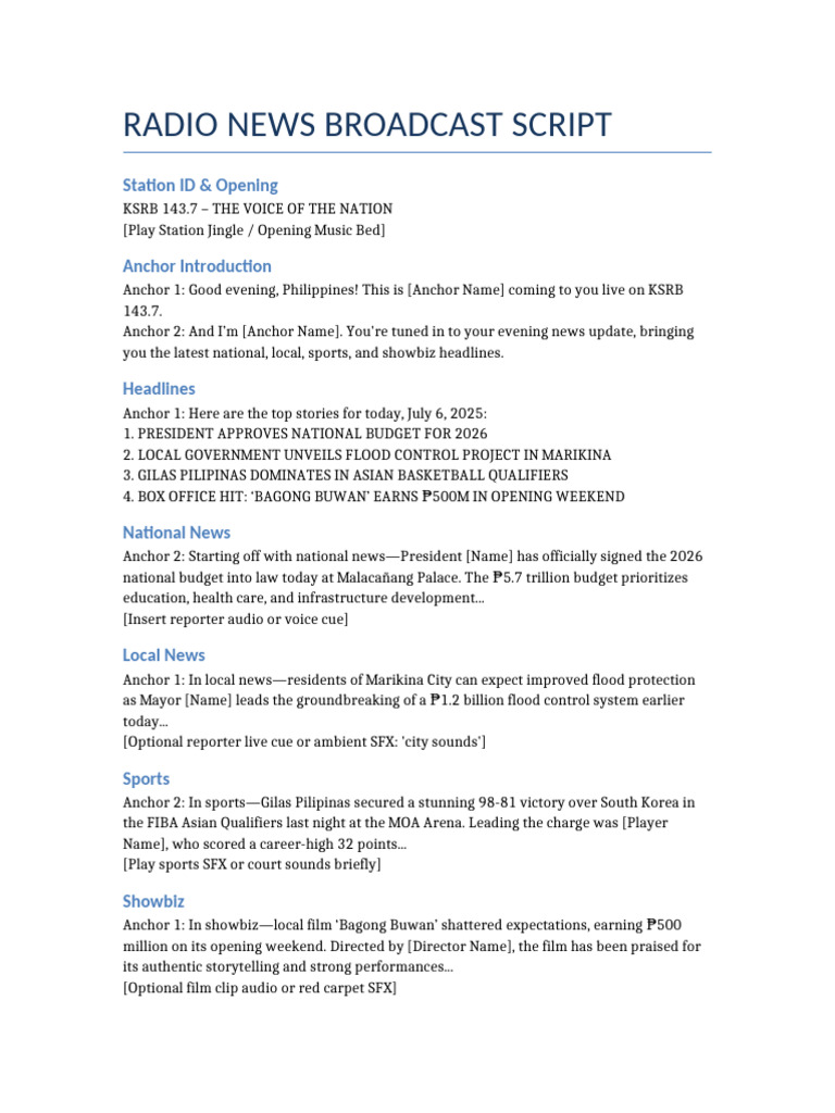 KSRB Evening News Broadcast Script | PDF