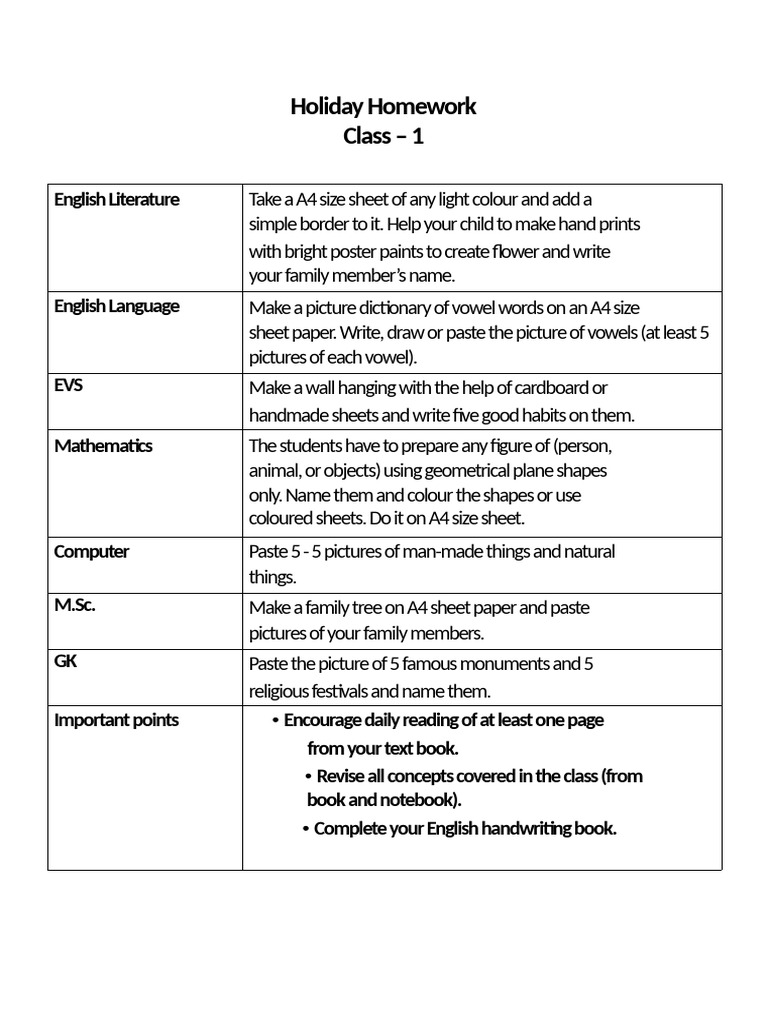 Holiday Homework 1 | PDF