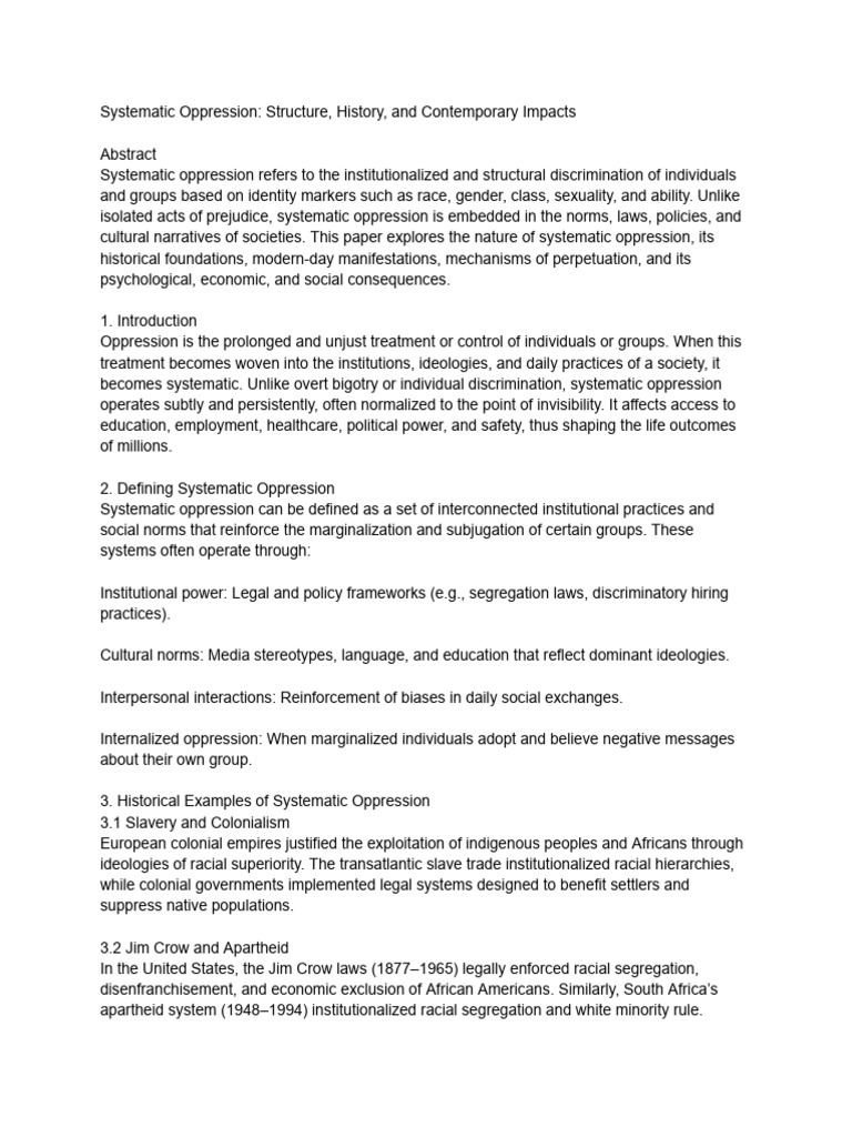 Systematic Oppression - Structure, History, and Contemporary Impacts ...