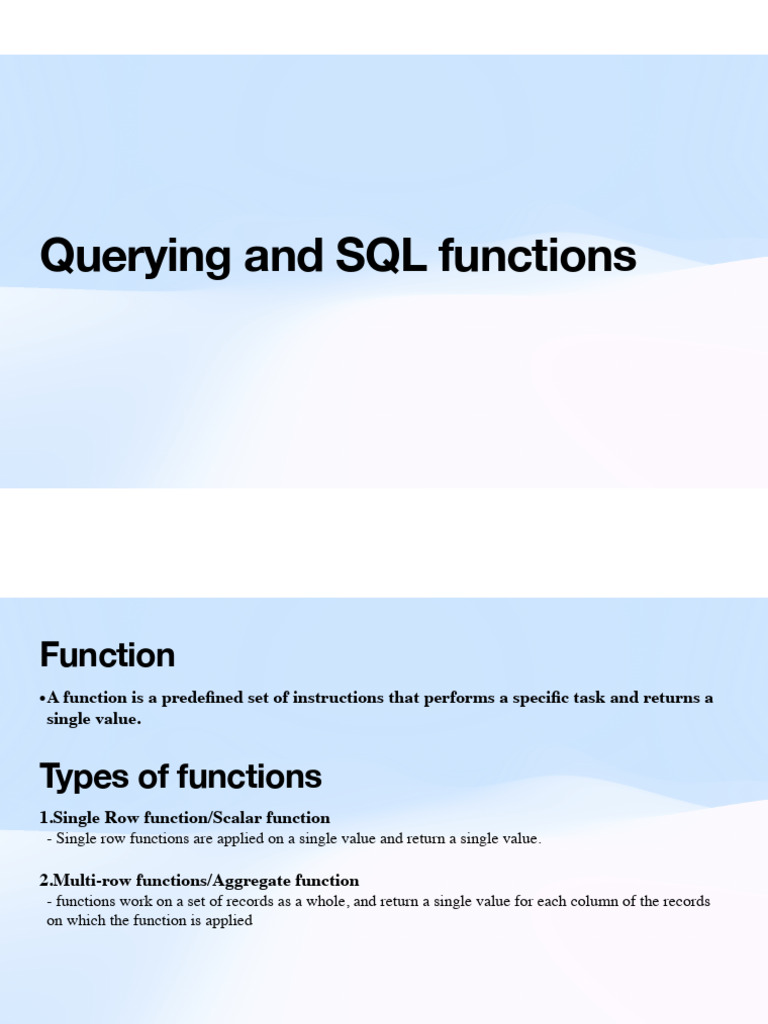 CH 1 Querying and Functions in SQL | PDF | Computer Data | Computer Science