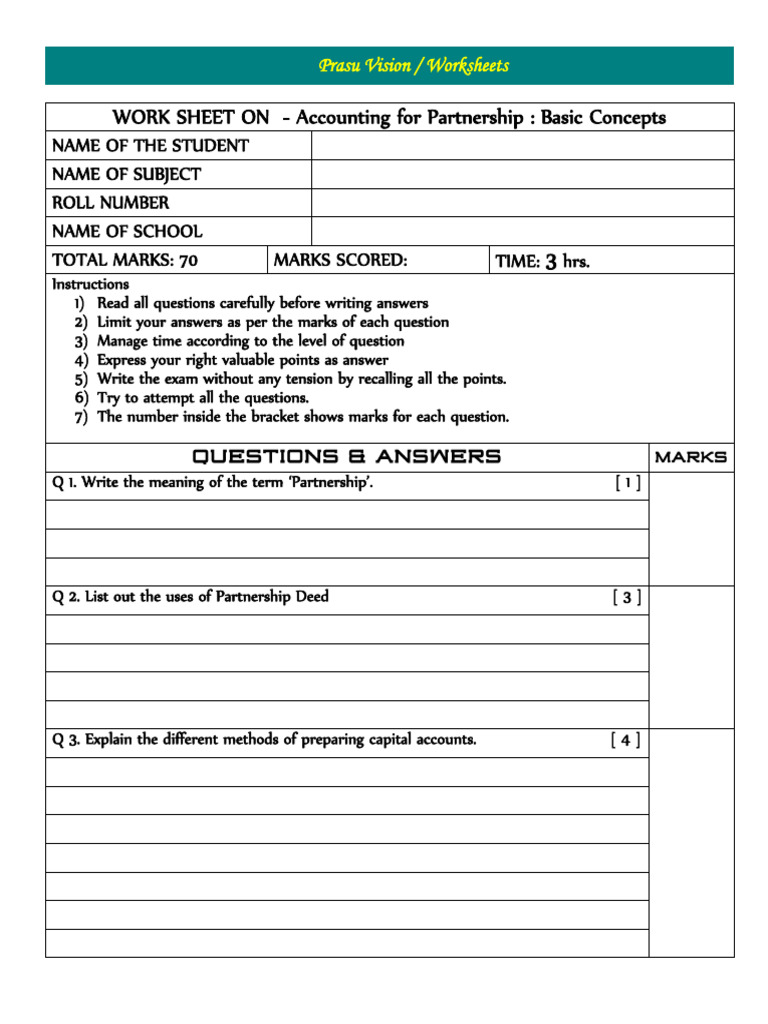 Partnership Accounting Worksheet | PDF