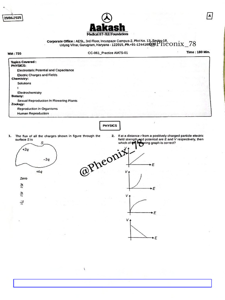 Practice AIATS - 01 OYM Batch Question | PDF