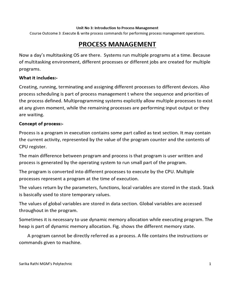 Process Management in Multitasking OS | PDF | Thread (Computing ...