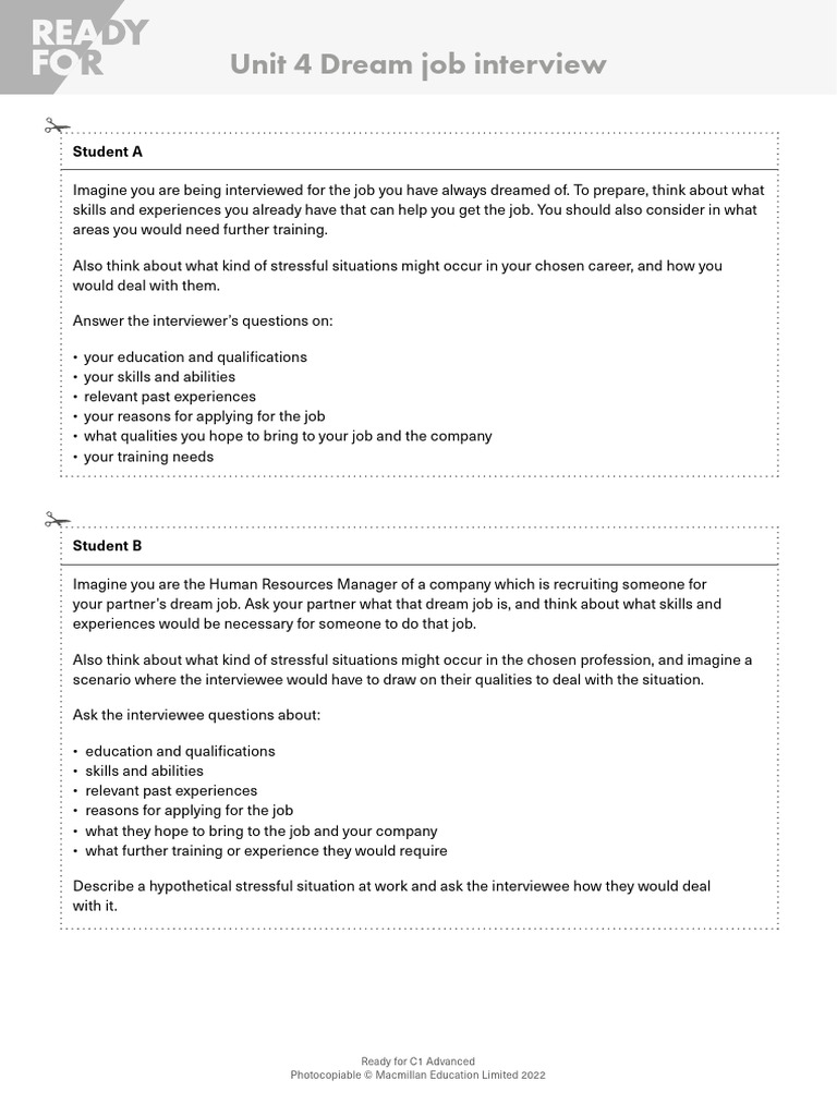 Dream Job Interview Role Play Guide | PDF | Job Interview | Interview