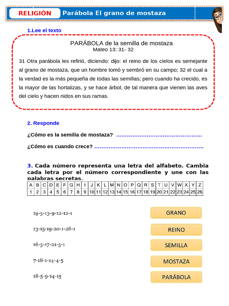 D4 A2 FICHA REL. Parábola El Grano de Mostaza | PDF