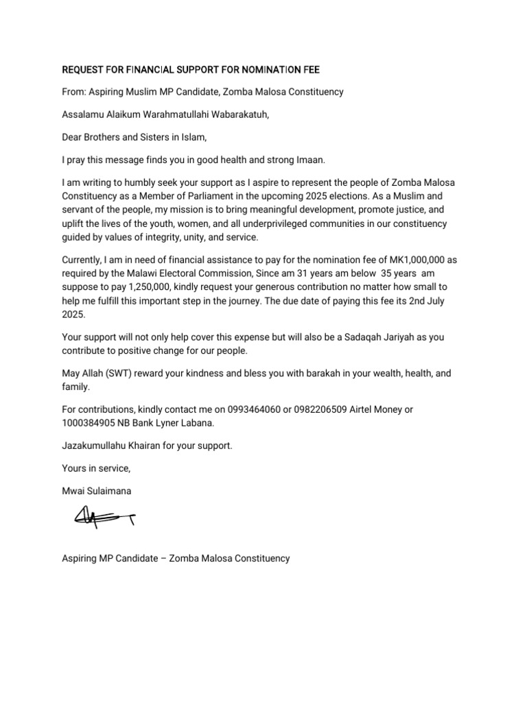 Request For Financial Assistance | PDF