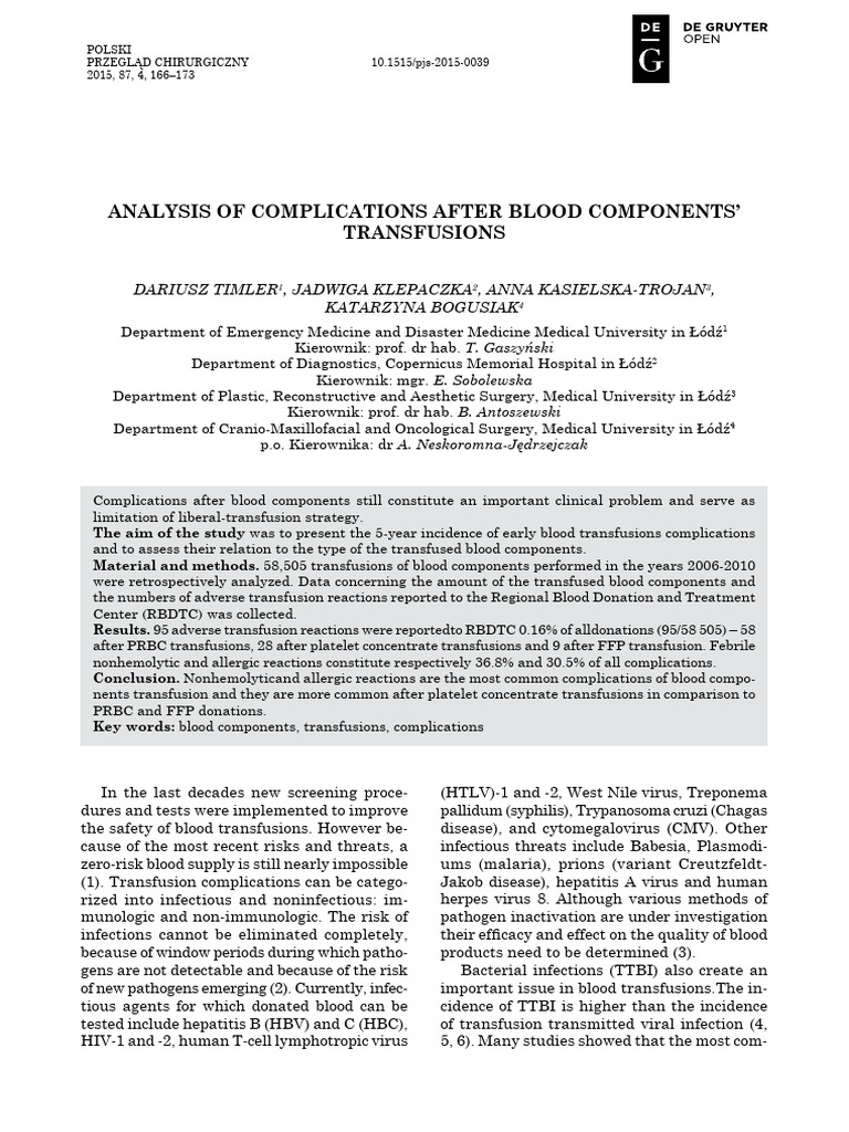 Blood Transfusion Complications Analysis | PDF | Blood Transfusion ...