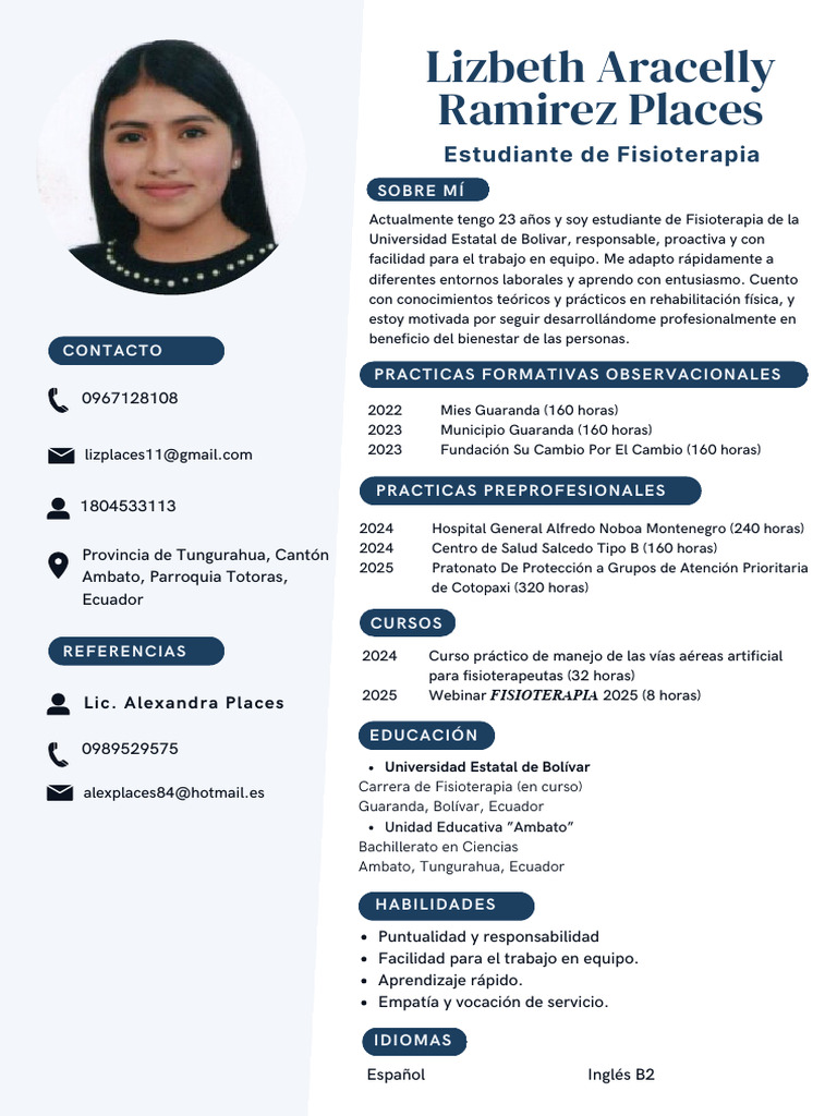 Hoja de Vida Lizbeth Ramirez | PDF | Terapia física | Modificación de comportamiento