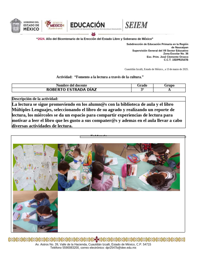3°a Jco Reporte de Lectura Marzo | PDF