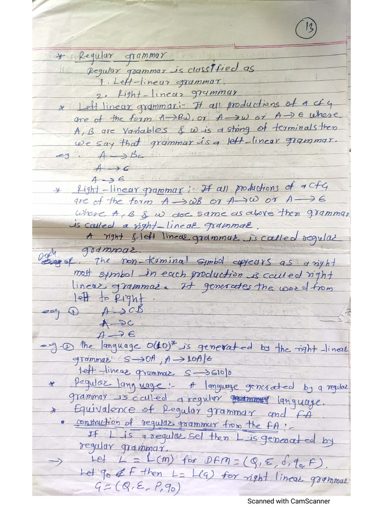 Regular Grammar Notes | PDF
