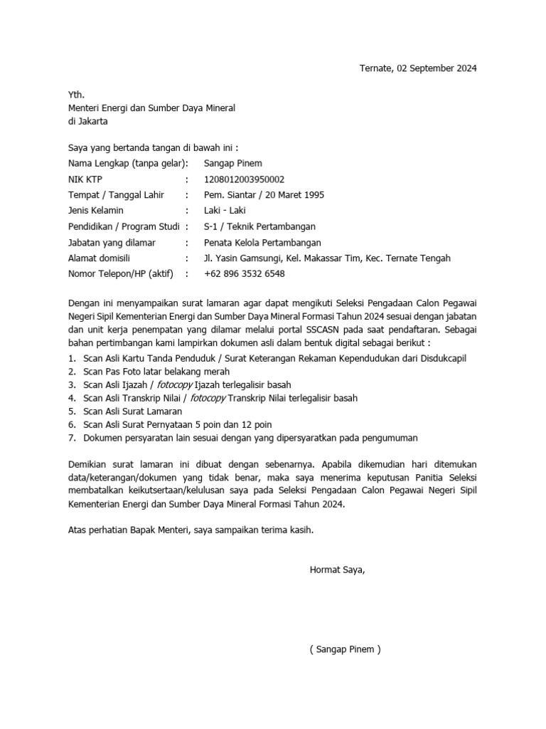 Surat Lamaran Kosong | PDF