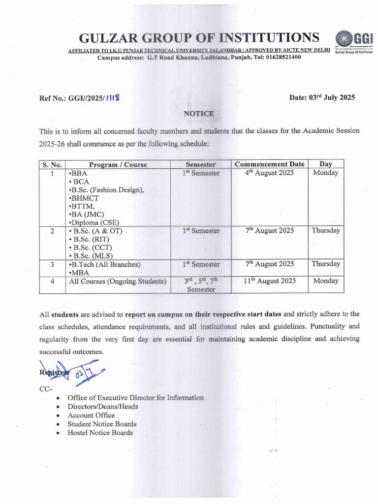 Classes Notice | PDF