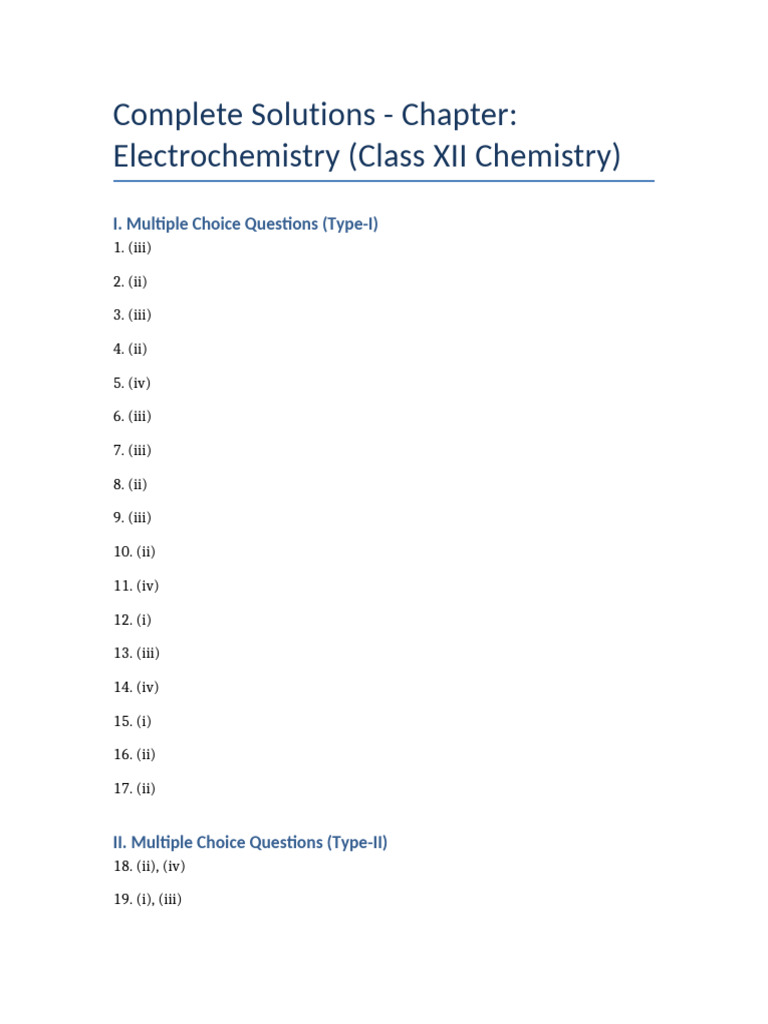 Complete Solutions Electrochemistry Class12 | PDF