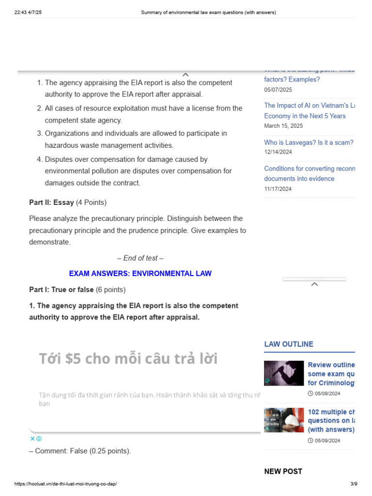 Summary of Environmental Law Exam Questions (With Answers) | PDF ...