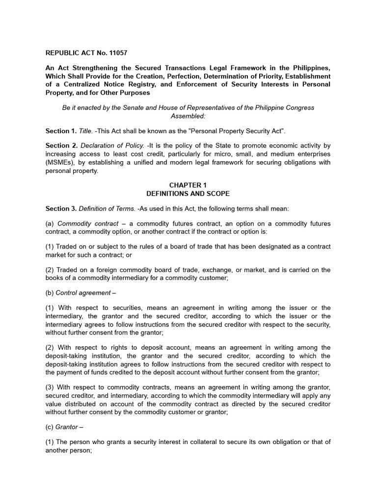 Personal Property Security Act Philippines | PDF | Security Interest ...