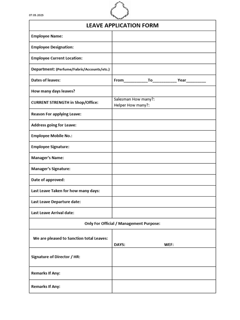 New Leave Form 07 May 2025 | PDF
