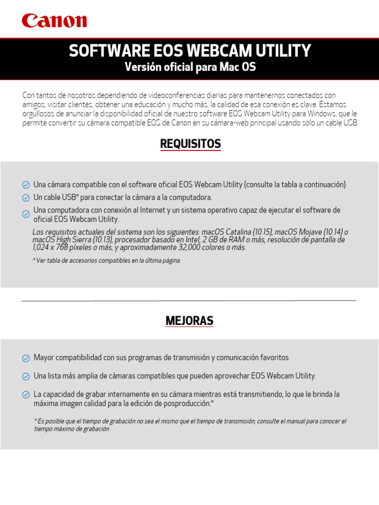 Guía de EOS Webcam Utility para Mac | PDF | Mac OS | Videotelefonía