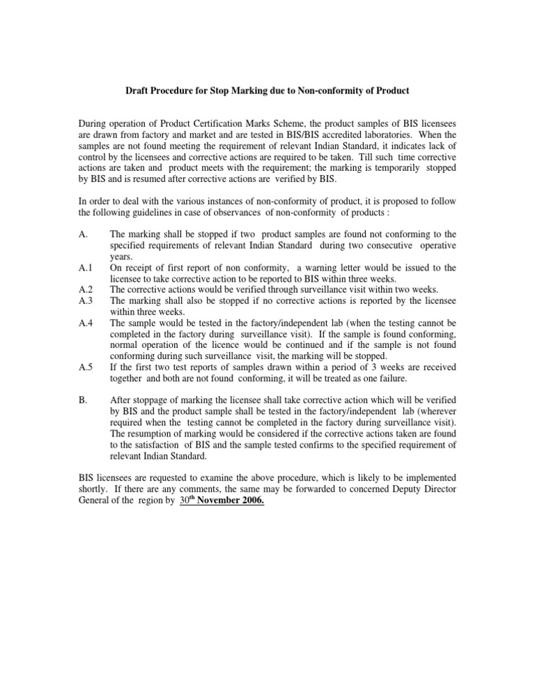 Stop Marking Procedure for BIS Non-Conformity | PDF | Evaluation | Business