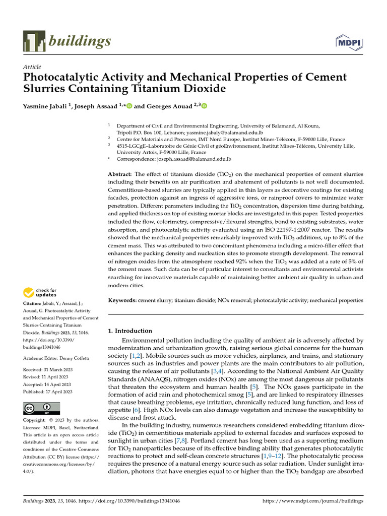 Photocatalytic Activity and Mechanical Properties | PDF | Concrete ...