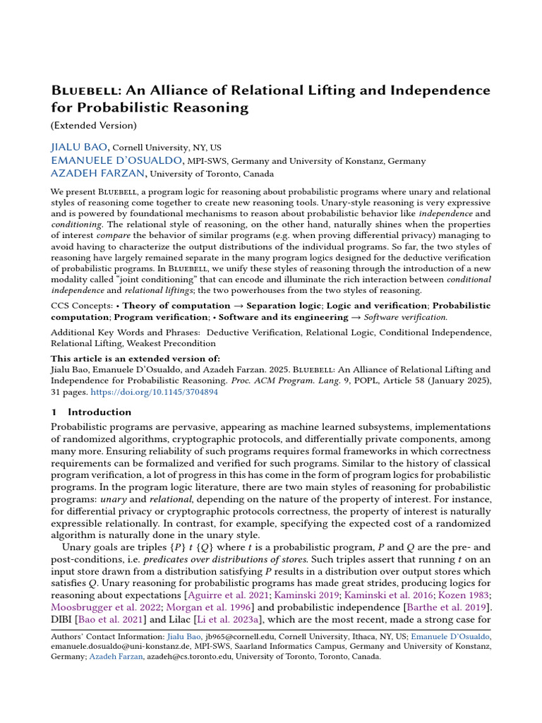 Bluebell: An Alliance of Relational Lifting and Independence For Probabilistic Reasoning | PDF ...