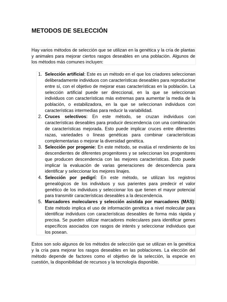 Métodos de Selección en Genética y Cría | PDF | Crianza selectiva ...