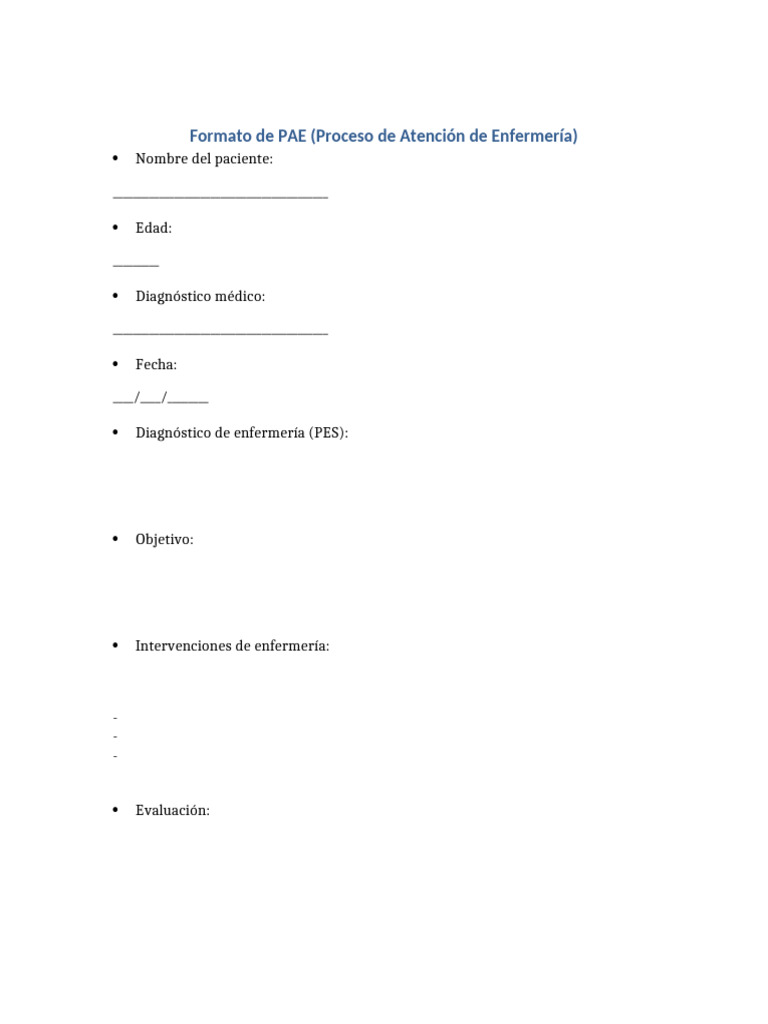 Formato PAE Enfermeria | PDF