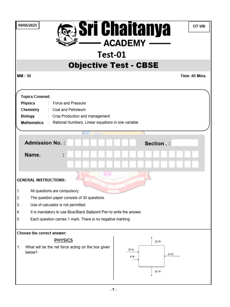 CBSE 8th - OT 01 - 09 06 2025 - QP | PDF | Coal | Oxide