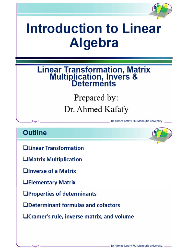 LA Lec8&9.TransformationMatrixMultiplication &invers1 | PDF | Matrix (Mathematics) | Determinant