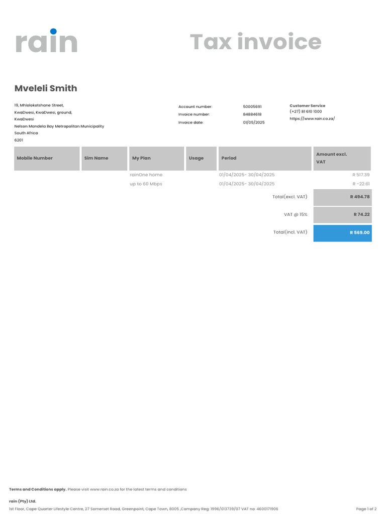 Tax Invoice: Mveleli Smith | PDF | Invoice | Value Added Tax