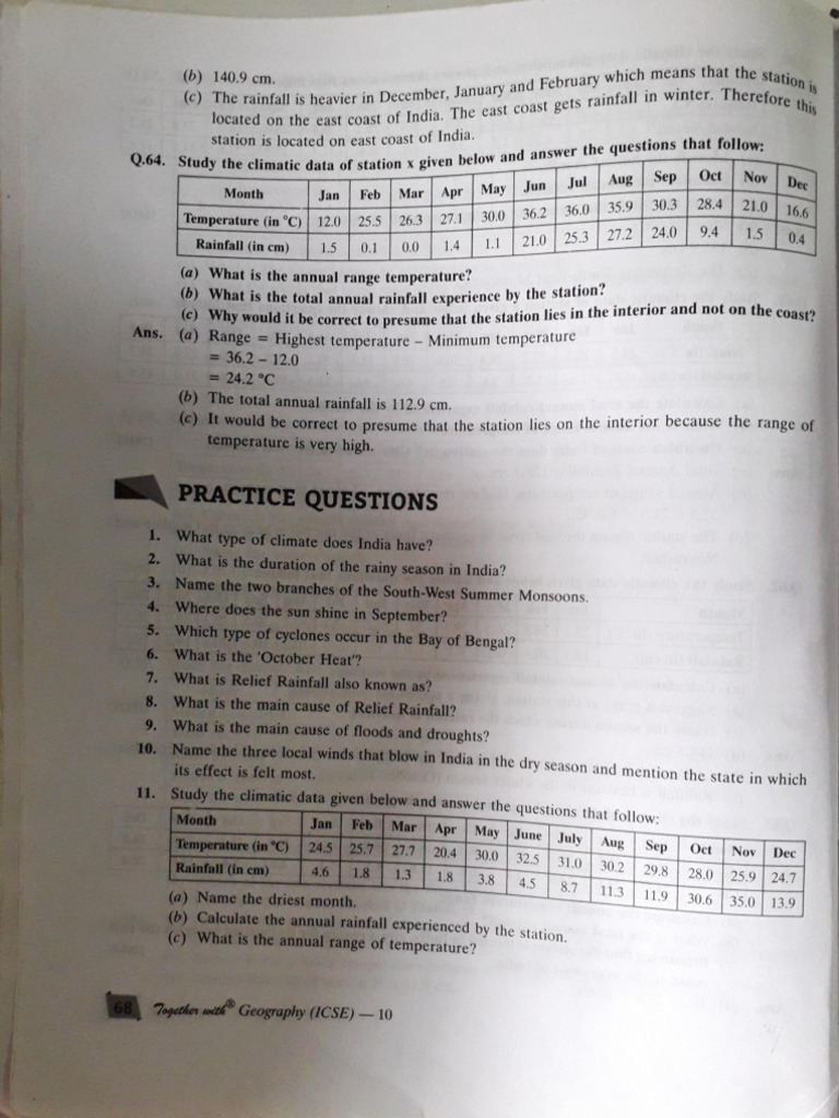 Geography Practice Questions Class X ICSE | PDF