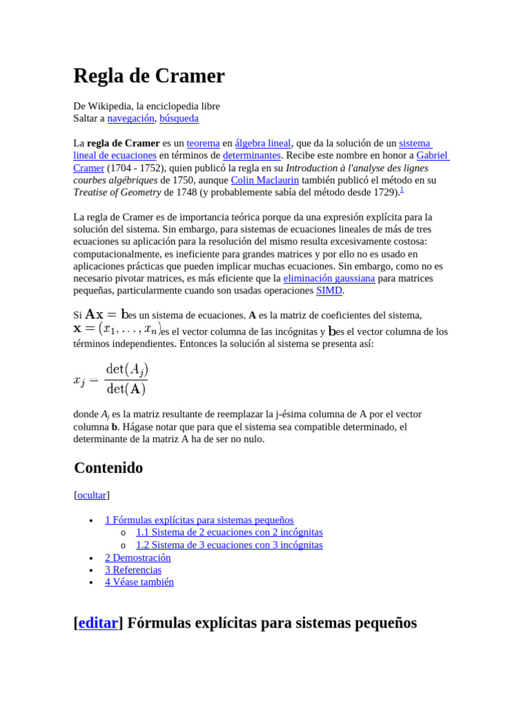 Regla de Cramer | PDF | Determinante | Matriz (Matemáticas)