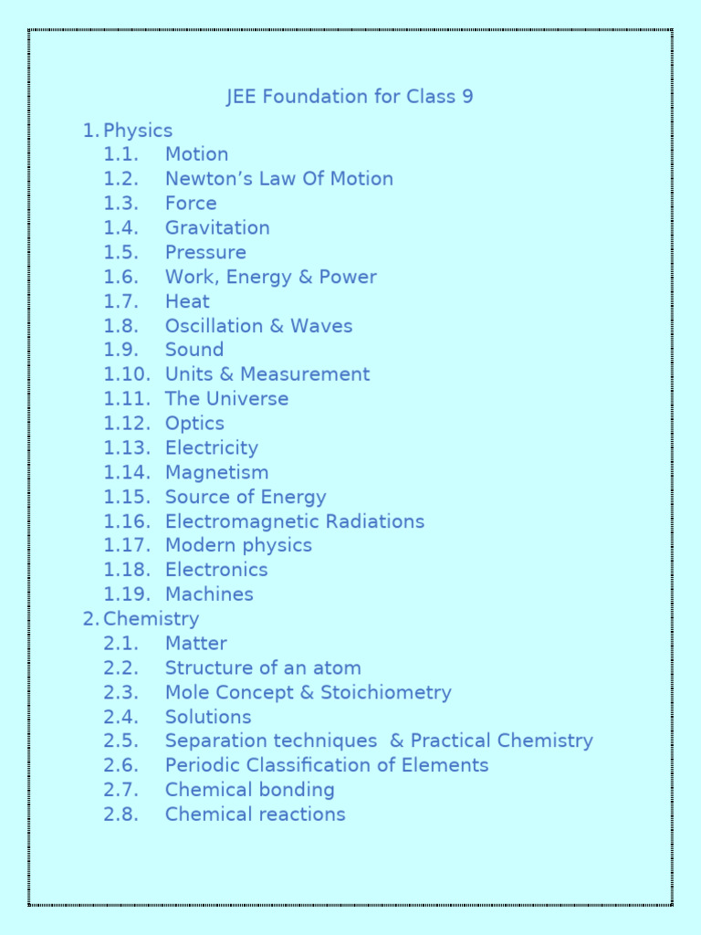 IIT JEE Foundation For Class 9 | PDF
