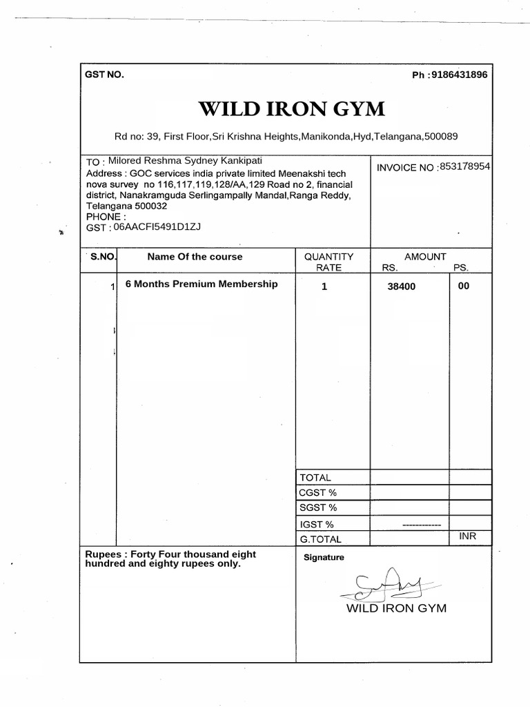 Reshma Gym Bill | PDF