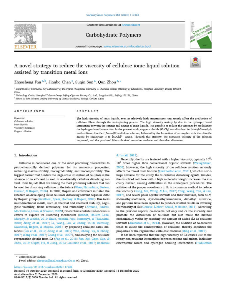 Reducing Viscosity in Cellulose Solutions | PDF | Ion | Salt (Chemistry)