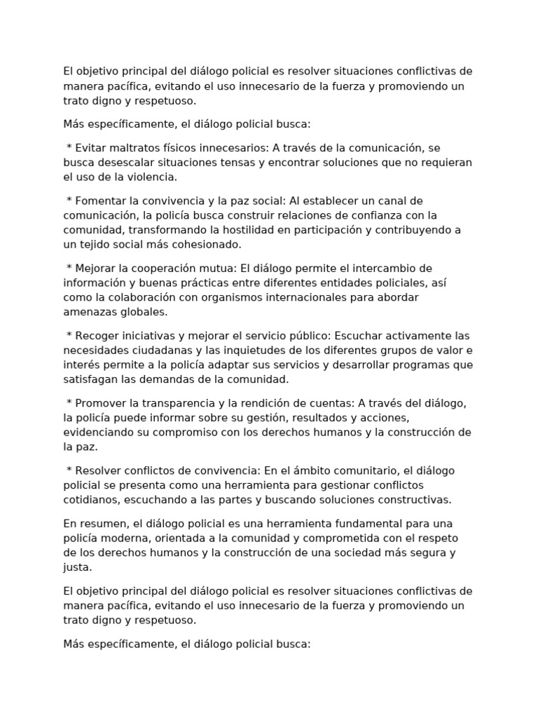 Diálogo Policial Clave Para La Paz Social Pdf Policía Comunidad