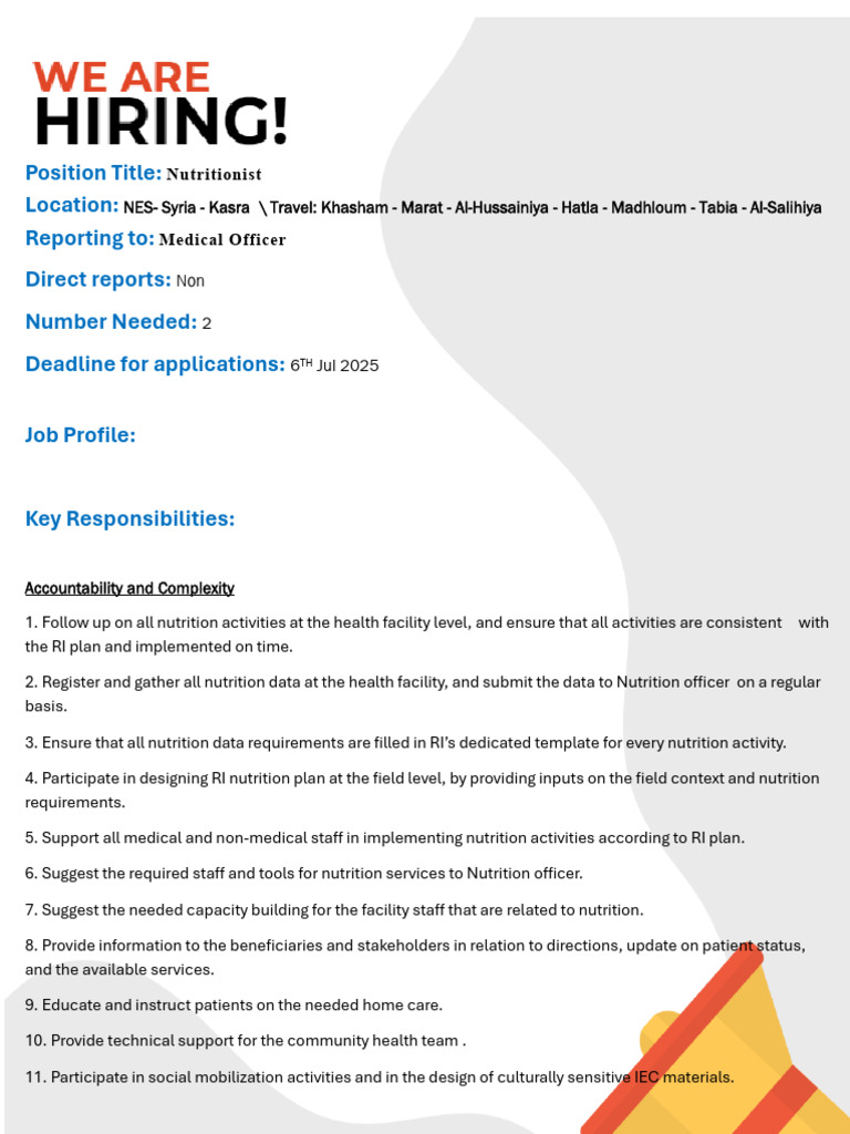 NEW HR Job Announcement1 - Nutritionist | PDF