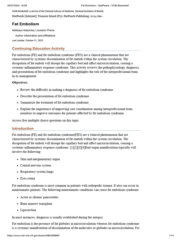 Understanding Fat Embolism Syndrome | PDF | Diseases And Disorders ...