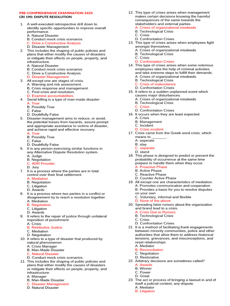 CRI 190 Pre-Comprehensive Exam Guide | PDF | Mediation | Alternative ...