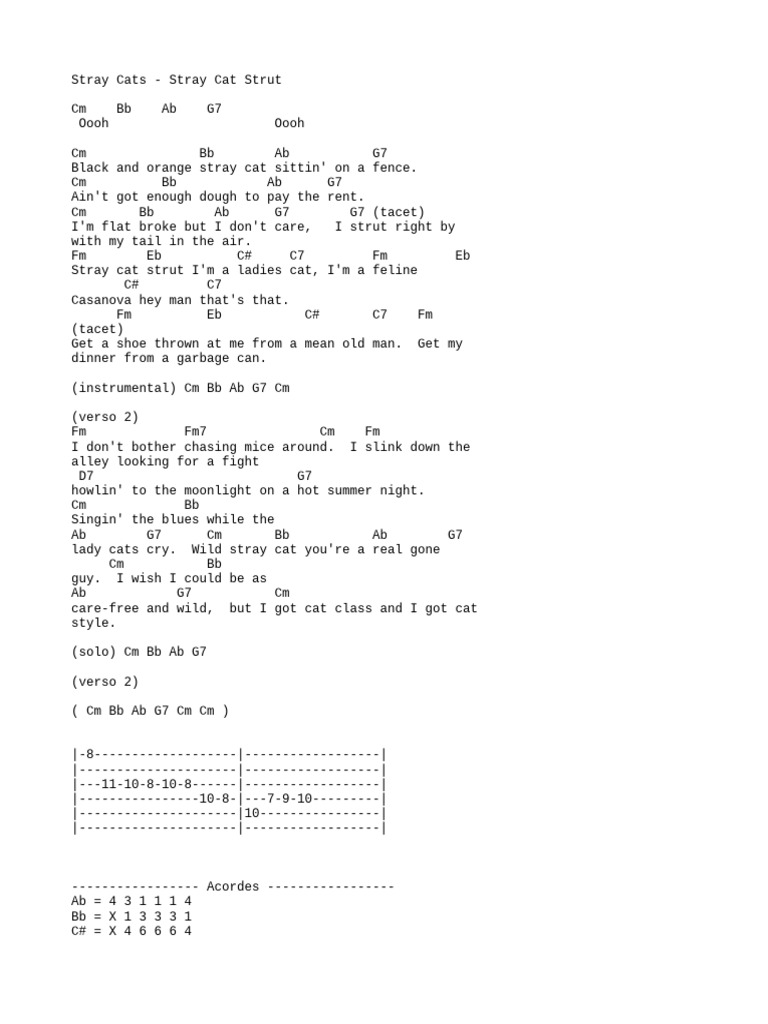 Stray Cat Strut Lyrics and Chords | PDF