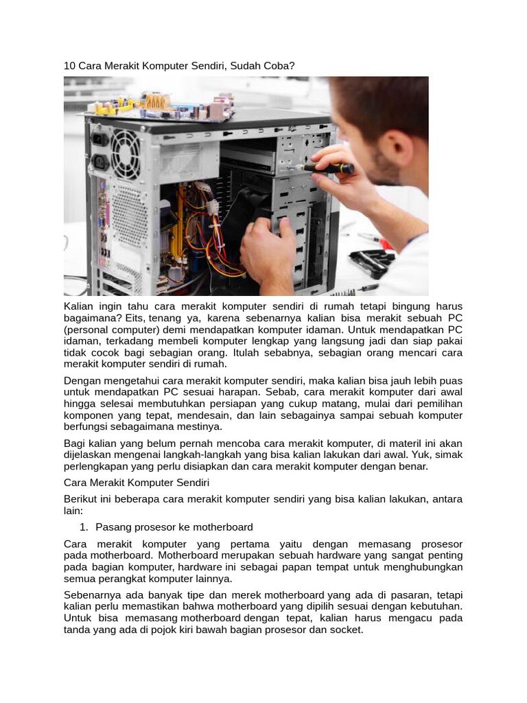 10 Cara Merakit Komputer Sendiri Di Rumah | PDF
