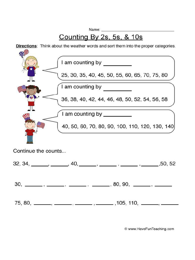 Twos Fives and Tens Worksheet | PDF
