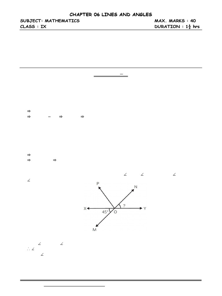 Maths Class Ix Chapter 06 Lines and Angles Practice Paper 07 Answers | PDF | Angle | Classical ...