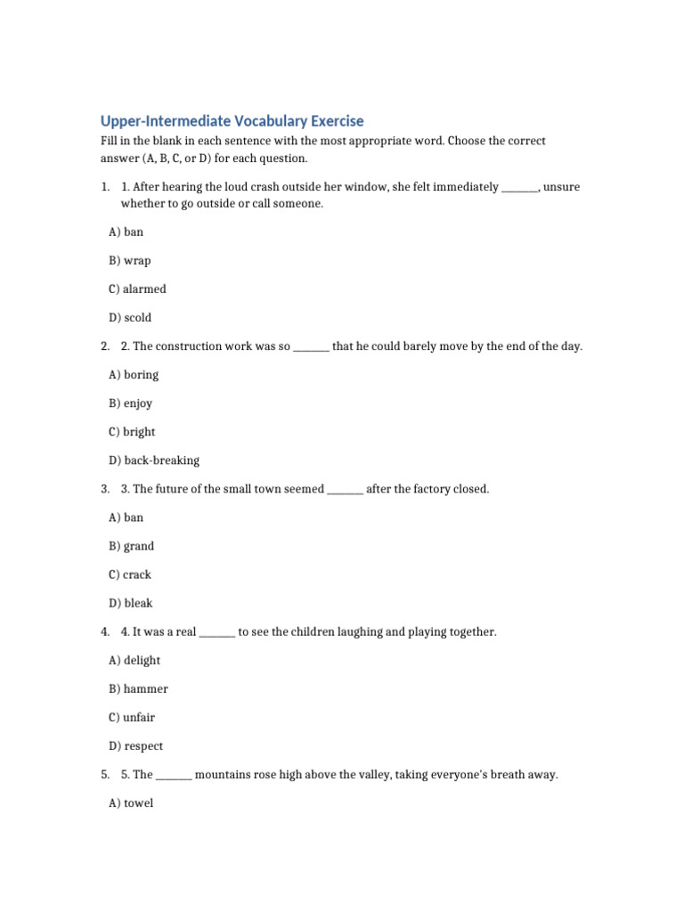 Upper Intermediate Vocabulary Exercise-1 | PDF